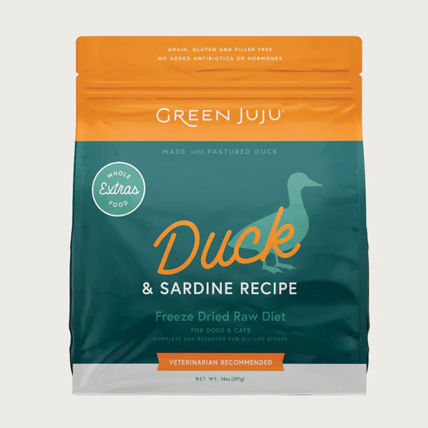 Green Juju Extras Freeze-Dried Raw Duck & Sardine Recipe for Dogs & Ca ...