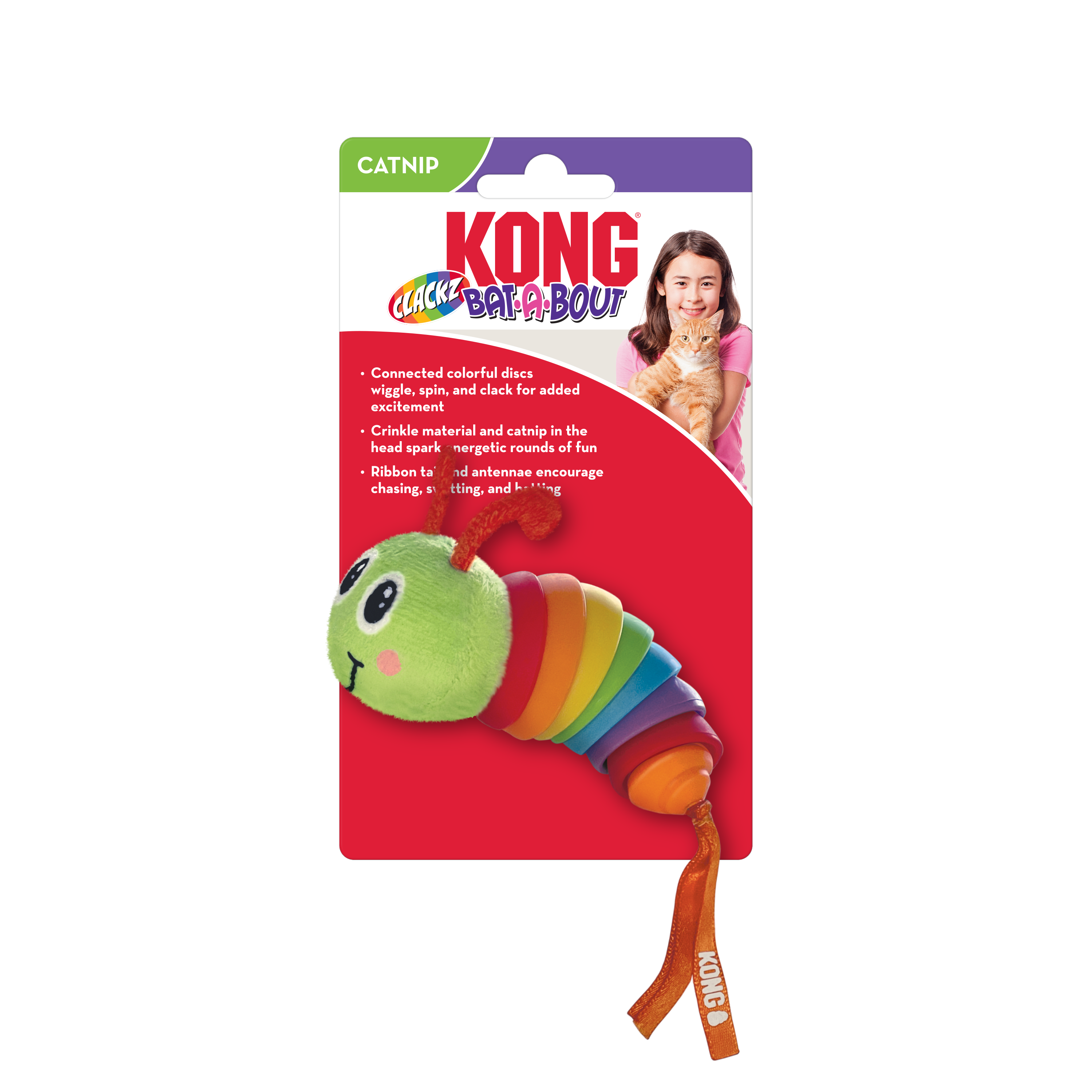 KONG Bat-A-Bout Clackz Caterpillar Cat Toy - Incredible Pets