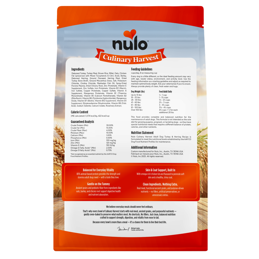 Nulo Culinary Harvest Oven Baked Adult Turkey & Herring Recipe Dry Dog ...